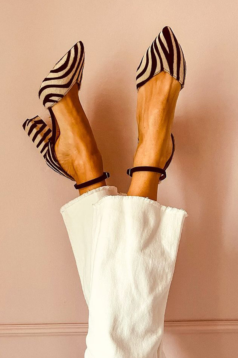 Mirai™ | Medium heel sandals with zebra print strap